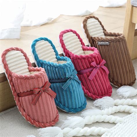 รองเท้าใส่ในบ้าน Slipper สลิปเปอร์ ผูกโบว์ นิ่มใส่สบาย Life） Shopee Thailand