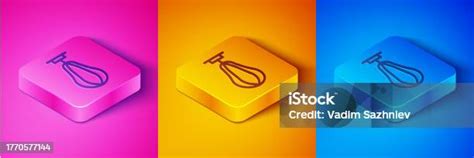 아이소 메트릭 라인 샌드백 아이콘은 분홍색과 주황색 파란색 배경에 고립되어 있습니다 사각형 버튼 벡터 3차원 형태에 대한 스톡 벡터 아트 및 기타 이미지 Istock
