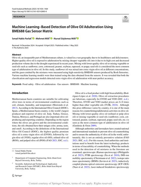 Pdf Machine Learningbased Detection Of Olive Oil Adulteration Using Bme688 Gas Sensor Matrix