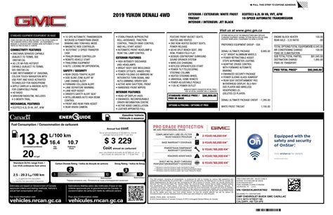 Window Sticker For 2019 Gmc Yukon 4 Wd 4dr Denali