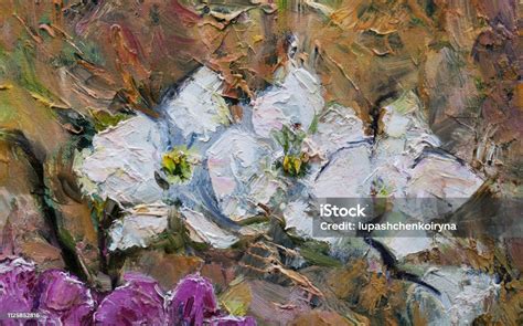 현대 작품 인상파에 내 원래 유화 꽃 유행 그림 캔버스 가로 정 분기 피 흰 난초 난과 식물에 대한 스톡 벡터 아트 및 기타