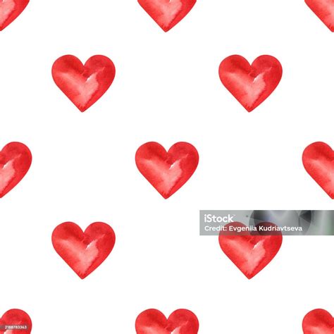 빨간 하트의 완벽 한 패턴입니다 직물 여성용 드레스 및 블라우스 포장지 포장 여성스럽고 낭만적 인 스타일의 상자 패턴 빈티지 스타일로 손으로 그린 수채화 0명에 대한 스톡