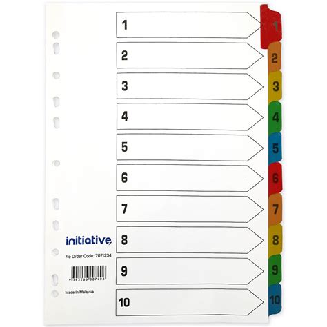 Initiative Index Dividers A4 1 10 Tab White With Mylar Tabs Office National 7071234i