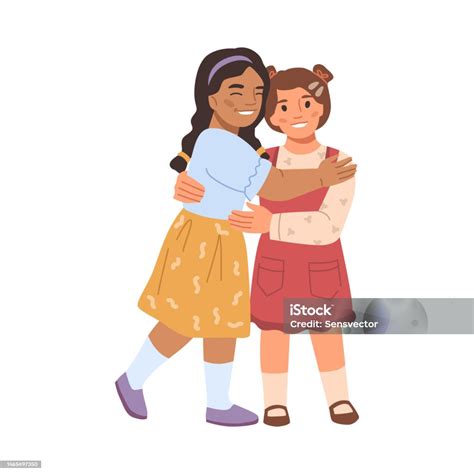 서로 껴안고 있는 어린 아이들 웃고 유대감을 형성하는 고립된 아이들 형제 자매 사촌 또는 가족 구성원이 웃고 놀고 있습니다 플랫 스타일의 벡터 가족에 대한 스톡 벡터 아트