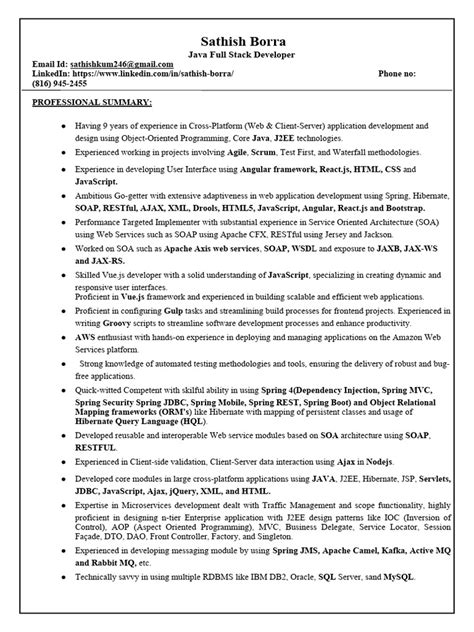 Sathish Javadeveloper Pdf Web Service Spring Framework