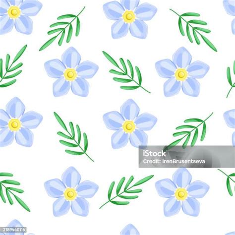 완벽 한 꽃 패턴입니다 흰색 배경에 파란색 물망초 꽃과 녹색 잎 식물학 패턴입니다 벡터 일러스트 레이 션 0명에 대한 스톡 벡터 아트 및 기타 이미지 Istock