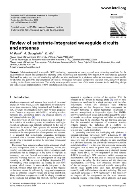 Pdf Review Of Substrate Integrated Waveguide Circuits And Antennas
