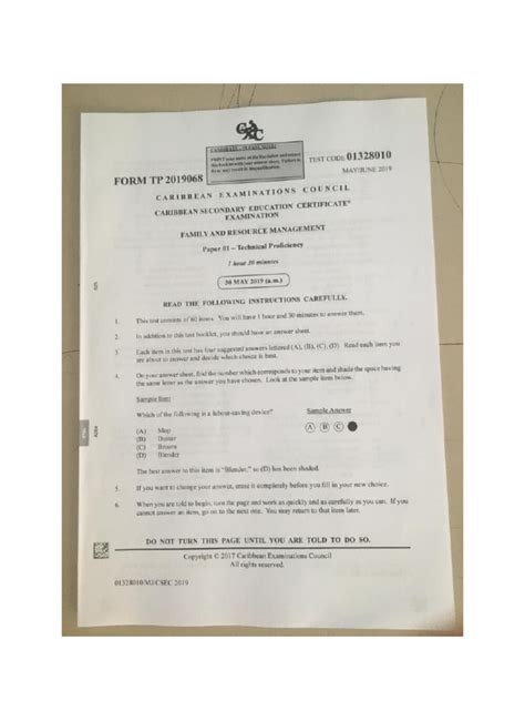 Csec 2019 Multiple Choice Farm Past Paper Pdf