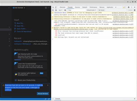 Extension Host Did Not Start In Seconds It Might Be Stopped On The First Line And Needs A