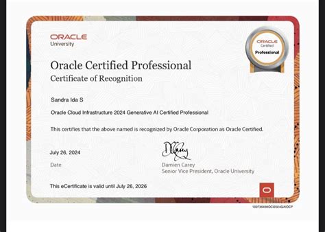 Sandra Ida On Linkedin Excited To Have Earned Two Oracle Certifications Oracle Generative Ai…