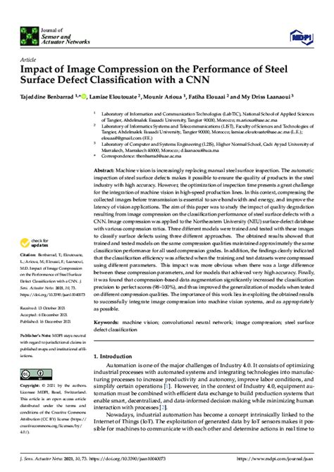 Pdf Impact Of Image Compression On The Performance Of Steel Surface Defect Classification With
