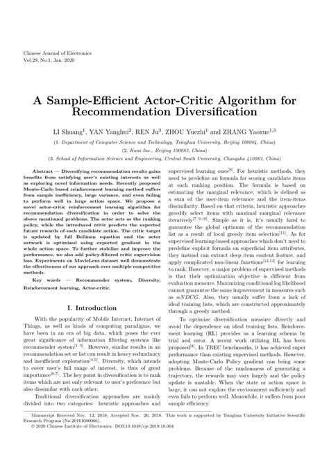 A Sample Efficient Actor Critic Algorithm For Recommendation Diversification Request Pdf