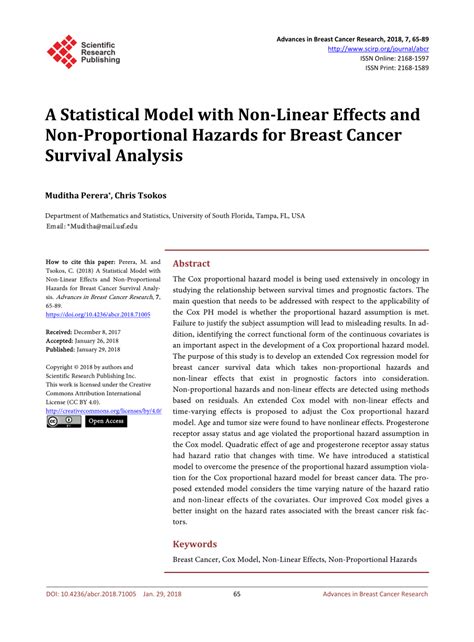 PDF A Statistical Model With Non Linear Effects And Non Proportional Hazards For Breast Cancer
