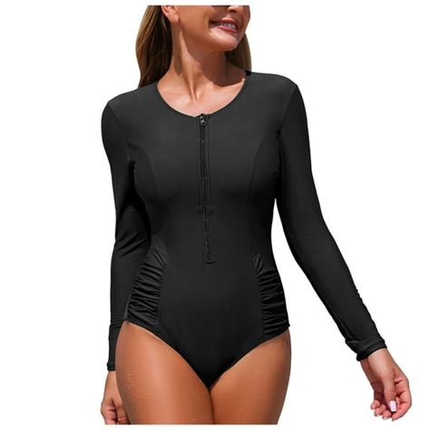 Comvalue Women Long Sleeve Rash Guard One Piece Swimsuit Zipper Surfing
