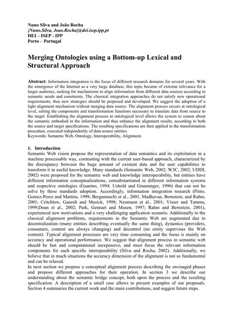 Pdf Merging Ontologies Using A Bottom Up Lexical And Structural Approach