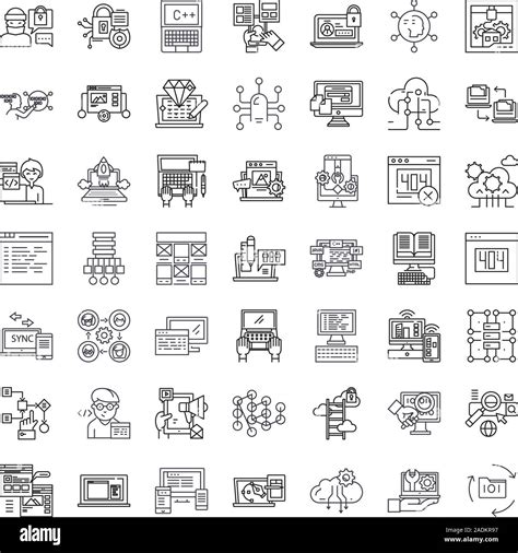 Programming And Coding Linear Icons Signs Symbols Vector Line