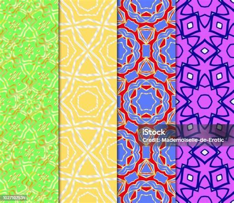 추상적인 기하학적 꽃의 패턴의 집합입니다 원활한 벡터 일러스트입니다 디자인에 대 한 인사 카드 배경 벽지 인테리어 디자인 부족 민족 아랍어 패션 장식 장식 0명에 대한 스톡