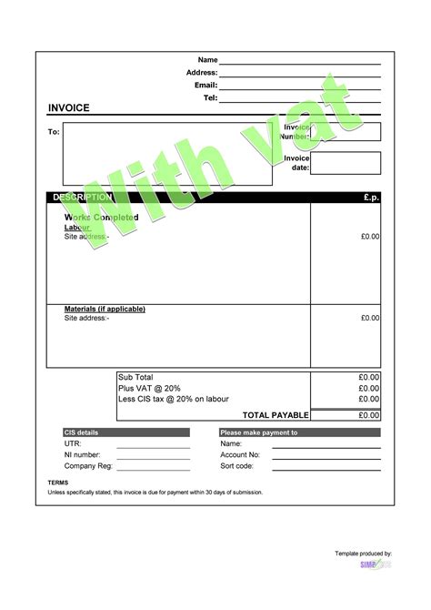Construction Invoice Template Excel