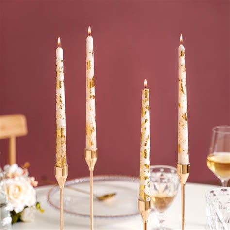 Set Of 8 White Taper Candles With Gold Film Online Premium Candle