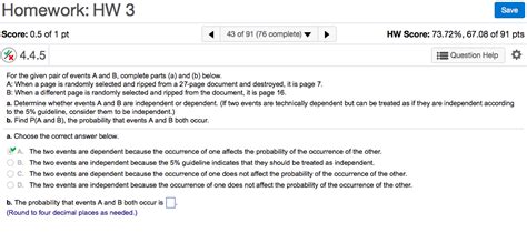 Solved For The Given Pair Of Events A And B Complete Parts Chegg Com