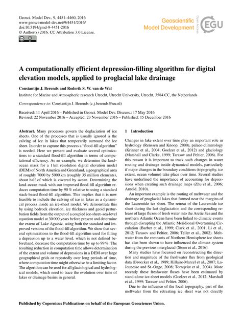 Pdf A Computationally Efficient Depression Filling Algorithm For Digital Elevation Models