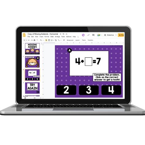 Digital 1st And 2nd Grade Math Toothy® Task Cards Missing Addends Horizontal Lucky