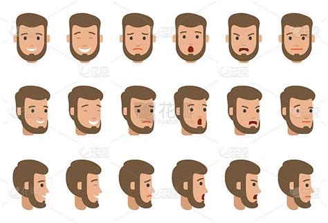 人物的情绪。卡通矢量插图。男性面部情绪素材 花瓣网