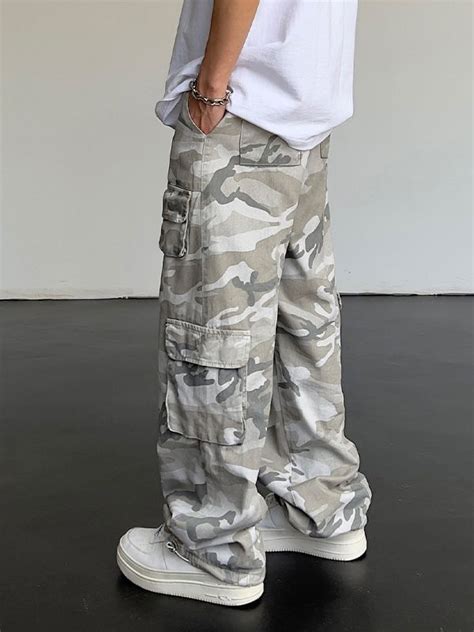 Mens Gray Camo Straight Leg Cargo Pants Camo Pants Outfit Men Cargo