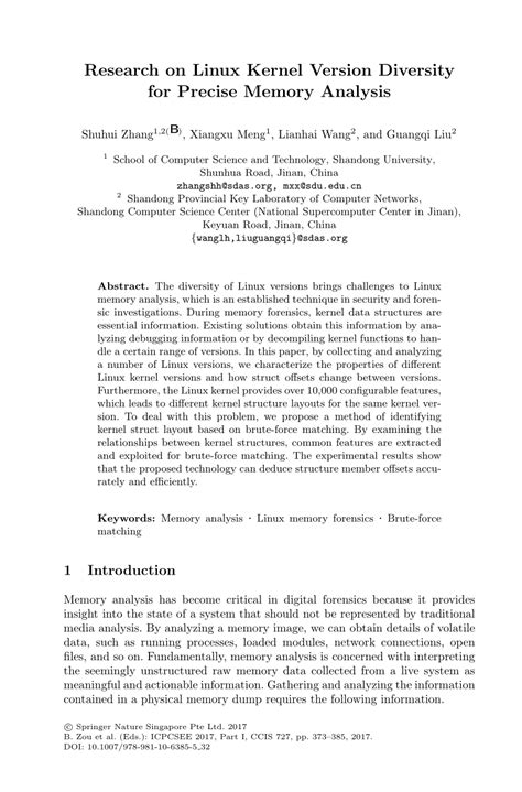 Pdf Research On Linux Kernel Version Diversity For Precise Memory Analysis