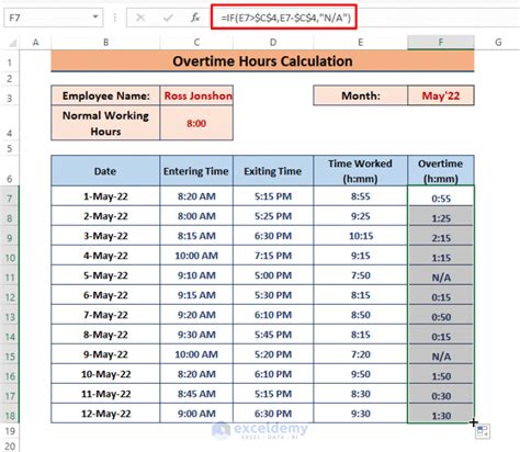 How To Calculate Overtime Hours In Excel Using If Function Exceldemy