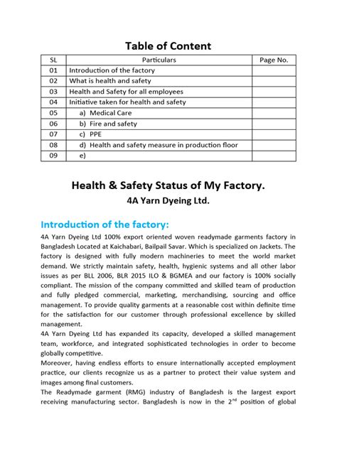 Health And Safety Status Of Factory Pdf Health And Safety Status Of Factory Pdf