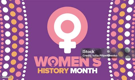 3월 여성 역사의 달 여성의 권리와 평등 세계에서 소녀의 힘 벡터의 여성 기호입니다 매년 여성의 역사에 대한 공헌을 기념하는 축하 포스터 엽서 일러스트레이션 2022년에