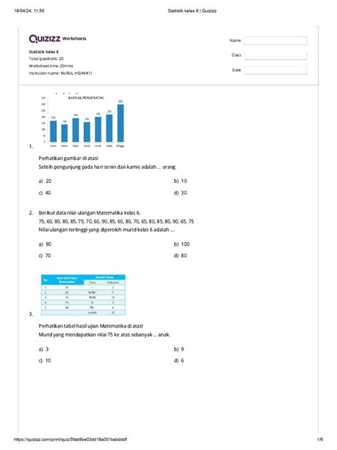Statistik Kelas 6 Quizizz Pdf