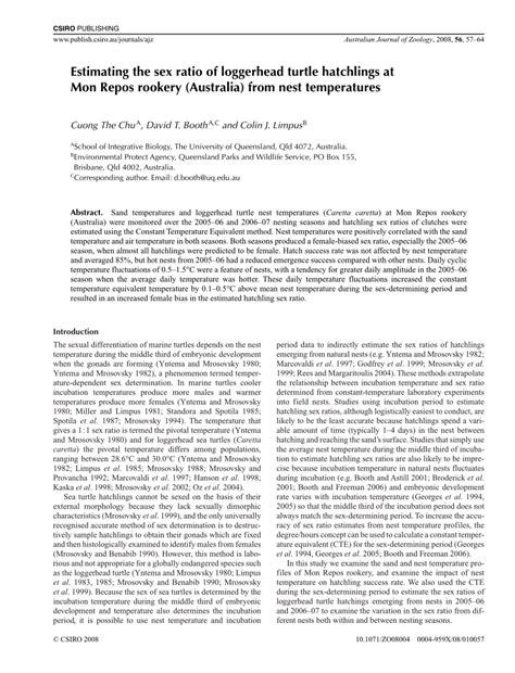 Pdf Estimating The Sex Ratio Of Loggerhead Turtle Hatchlings At Mon