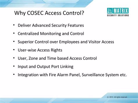 Matrix Security Solutions Cosec Access Control And Time Attendance Ppt