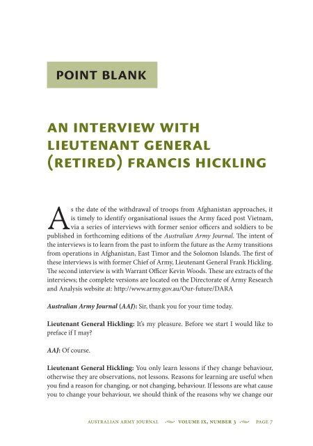 An Interview With Lieutenant General Retired Australian Army