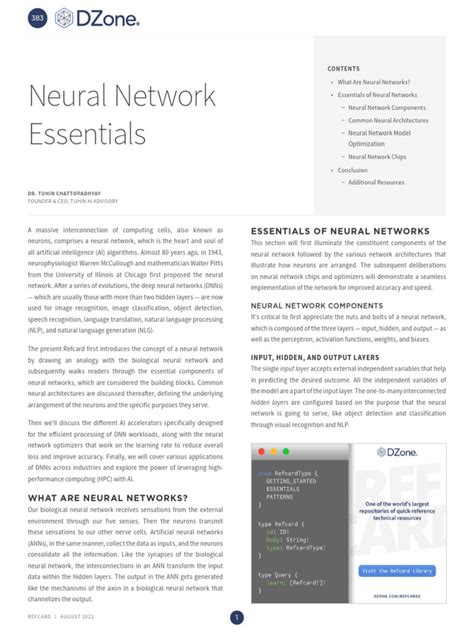 House Dzone Refcard 383 Neural Network Essentials Pdf Artificial