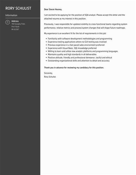 Sqa Analyst Cover Letter Velvet Jobs