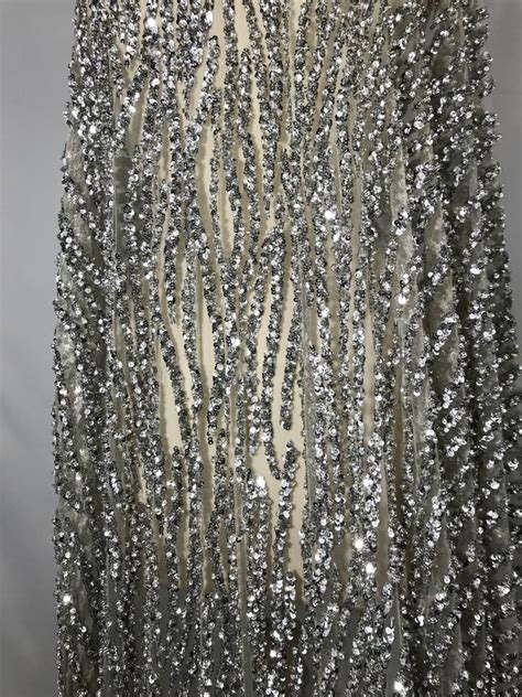 Nude Sequin Rhinestone Fabric Beaded Fabric Tulle Beaded Material