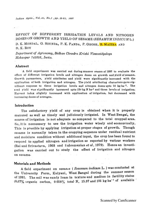 Pdf Effect Of Different Irrigation Levels And Nitrogen Doses On Growth And Yield Of Sesame