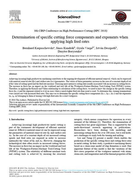 Determination Of Specific Cutting Force Components Pdf Machining Force
