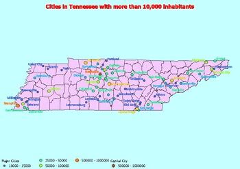 Map Of Large Cities In The State Of Tennessee Ranked By Population