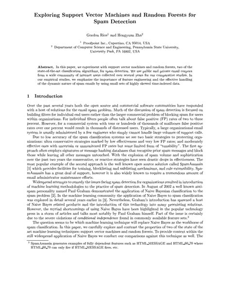 Pdf Exploring Support Vector Machines And Random Forests For Spam Detection
