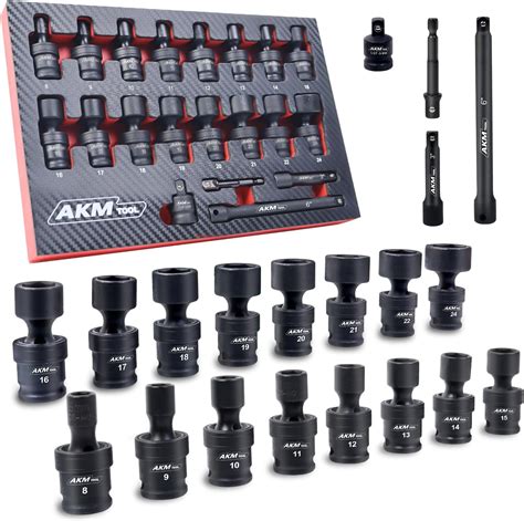 Jp Akm Tool 38インチドライブユニバーサルインパクトソケットセット、20ピーススイベルソケットセット
