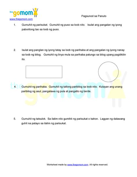 Pagsunod Sa Panuto Note To Dictate Pagsunod Sa Panuto Thegomom Worksheet Made By Thegomom
