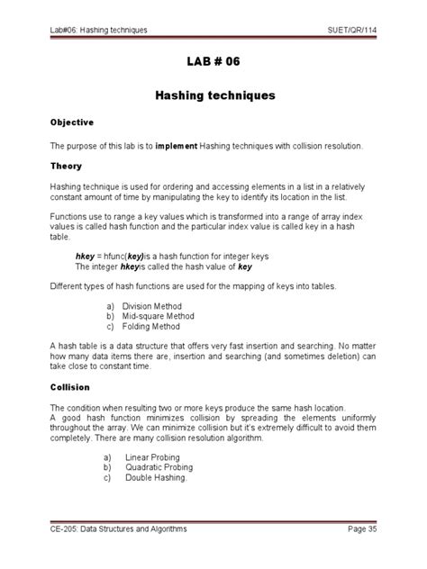 Lab06 Hashing Pdf Computer Science Software Engineering