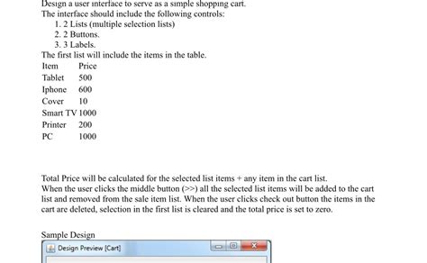 Solved Design A User Interface To Serve As A Simple Shopping