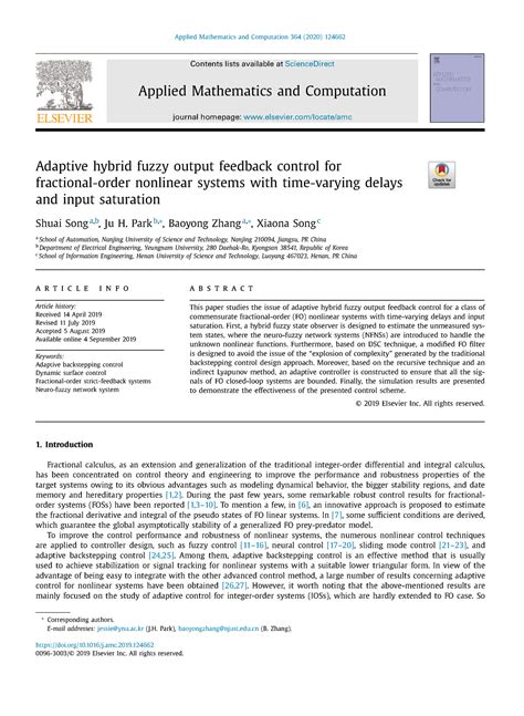 Adaptive Hybrid Fuzzy Output Feedback Control For Fracti 2020 Applied