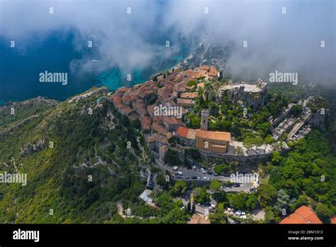 Aerial View Of Medieval Village Of Eze On The Mediterranean Coastline