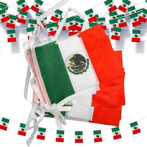 Banderin Colgante De Cuerda Con 20 Banderas Mexicanas 7 Metros De Largo Decoración 15 De